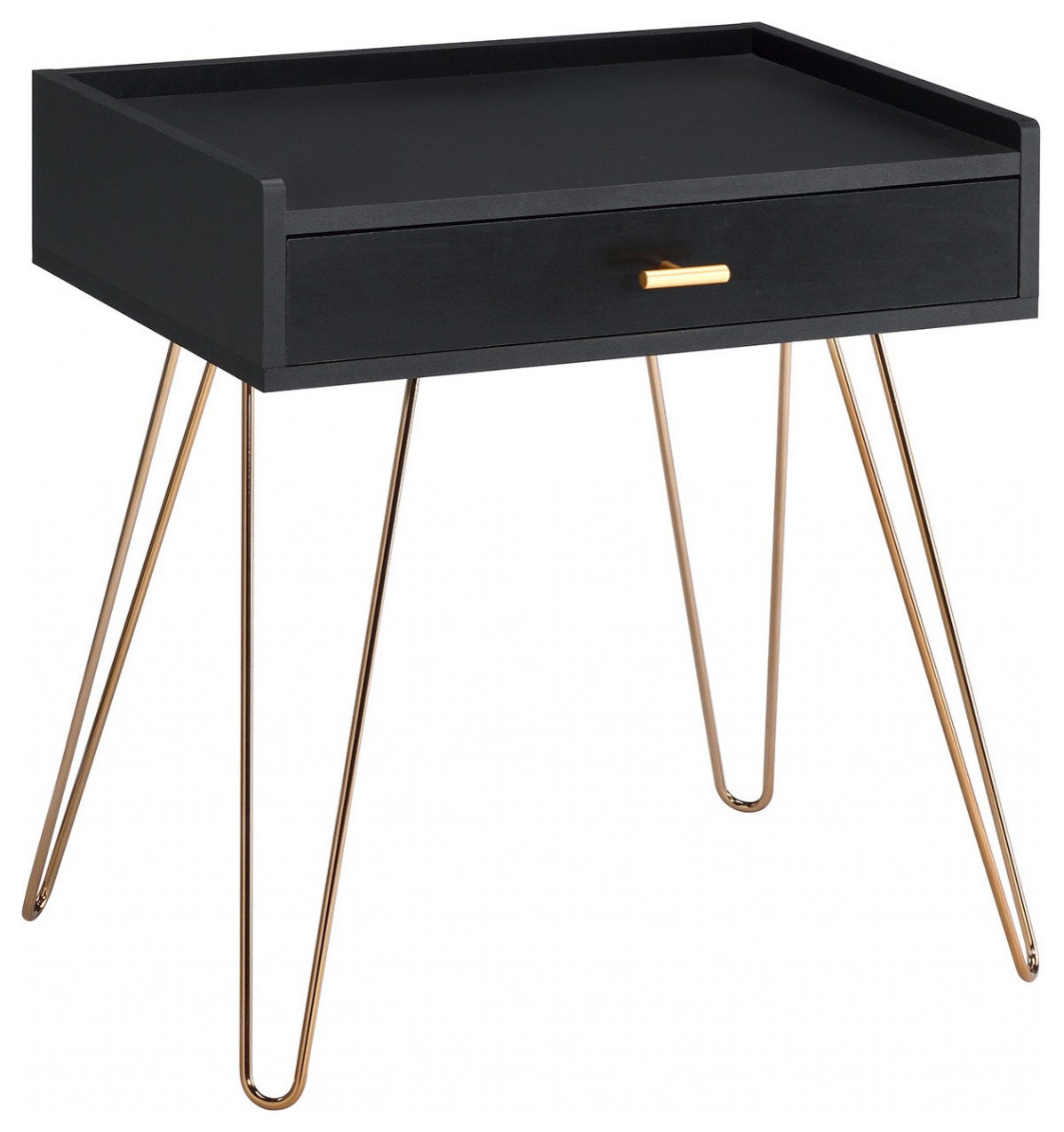 24" Gold and Black Modern Rectangular End Table With Drawer ...