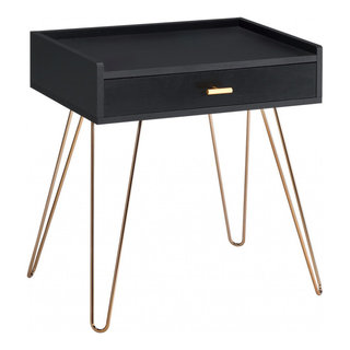 24" Gold and Black Modern Rectangular End Table With Drawer ...