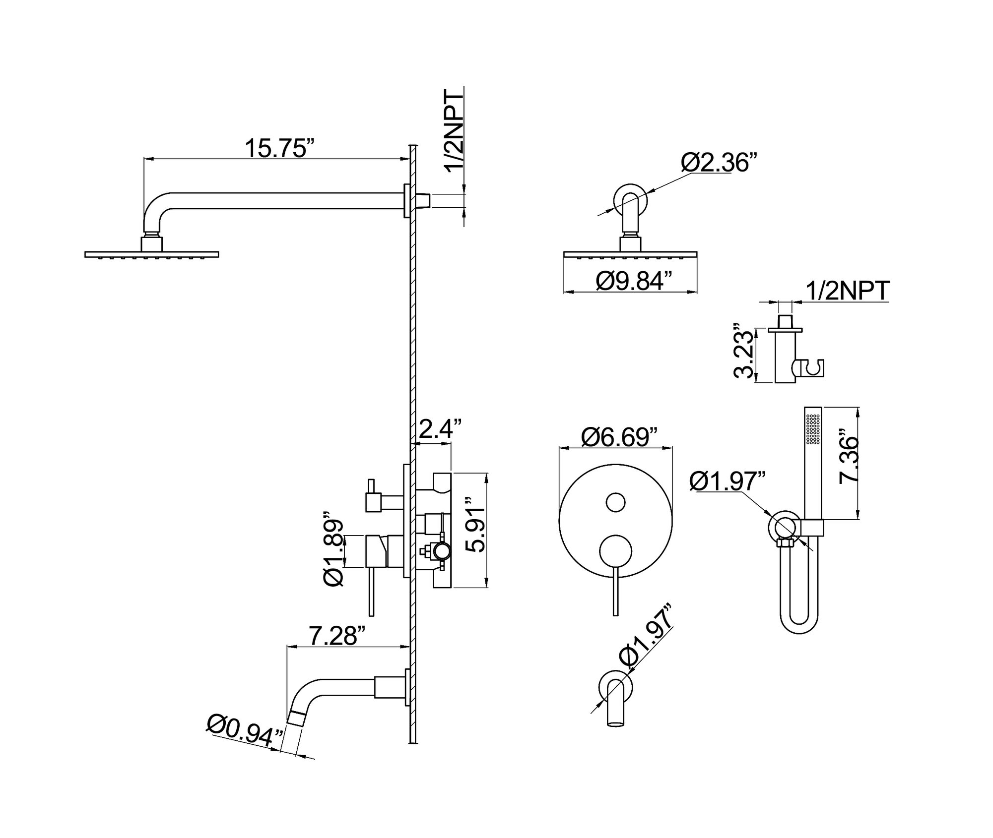 Classic 3-Function Pressure Balanced Complete Shower System With Rough ...