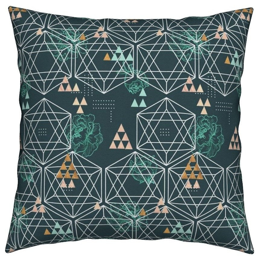Geo Geometric Peony Triangle Teal B355 Throw Pillow - Contemporary ...