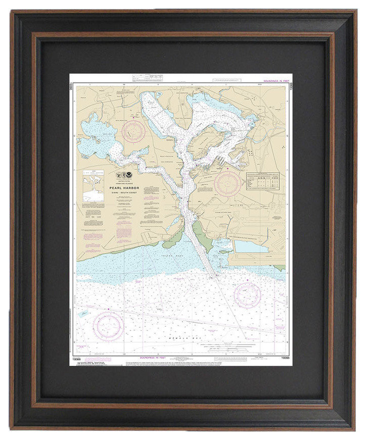 Poster Size Framed Nautical Chart, Pearl Harbor Oahu South Coast ...