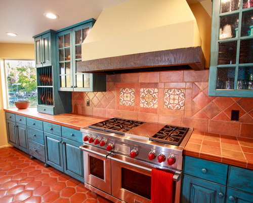 Kitchen Design Ideas, Renovations & Photos with Blue Cabinets and Terra ...