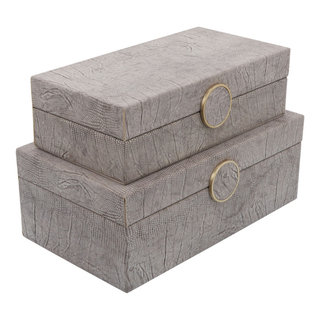 Wood, S/2 10/12" Box W/ Medallion, Beige - Contemporary - Decorative ...