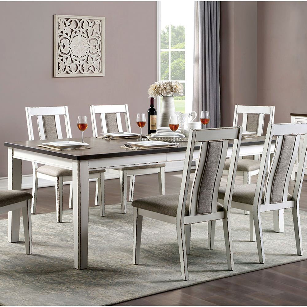 Dining Table with Expandable Leaf in Weathered White and Dark Walnut ...
