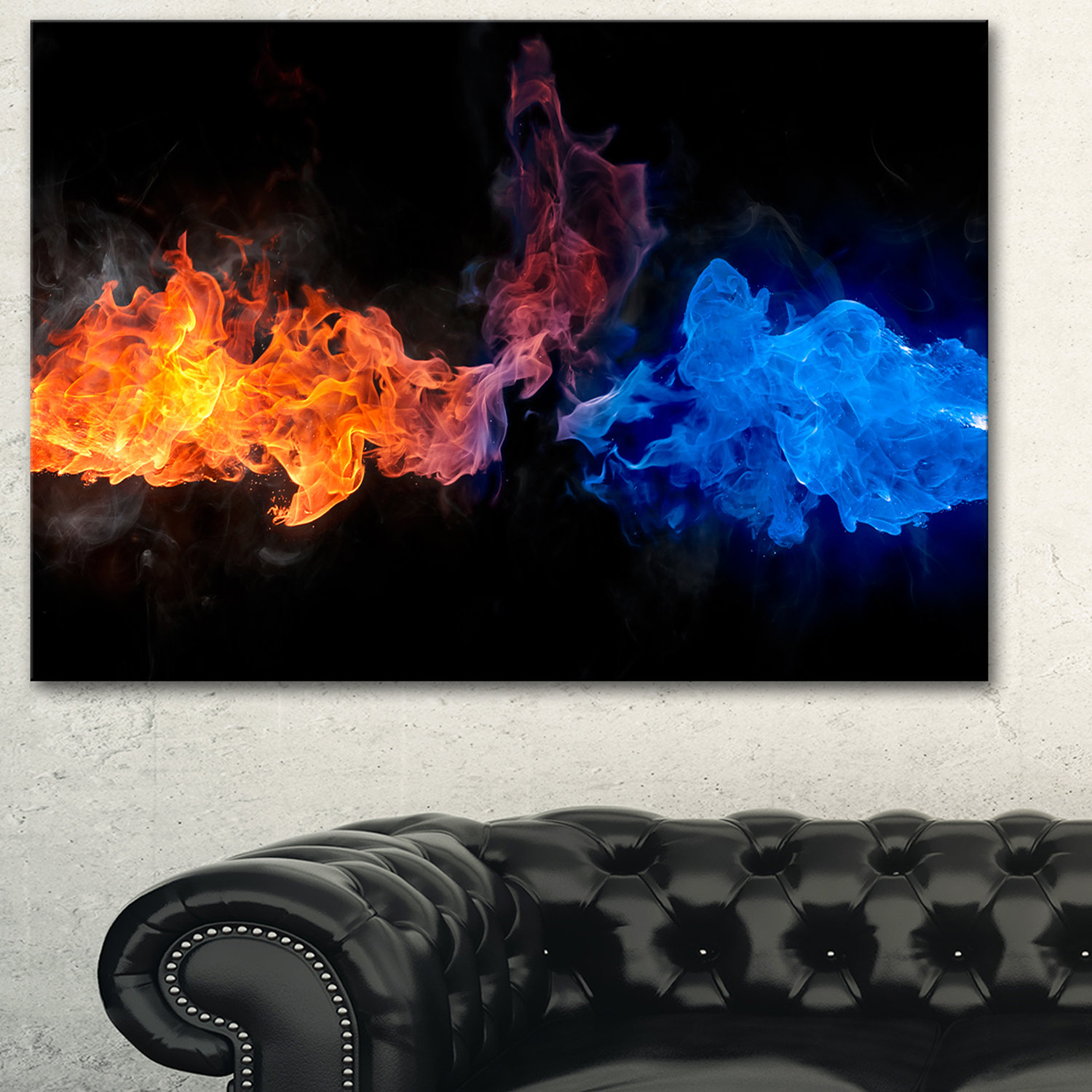 "Blue and Red Fire" Contemporary Artwork, 40"x20" - Contemporary ...