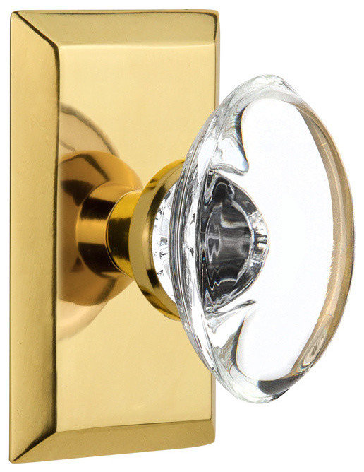 Studio Plate With Oval Clear Crystal Knob, Antique Brass, 2.38" Backset ...