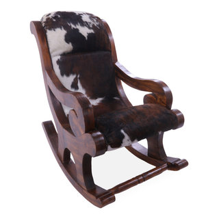 Hair-On Cowhide Wooden Handcrafted Rocking Chair RC130-FC, 24" W x 48 ...