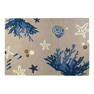 Tranquil Coral & Starfish Homefires Sea Themed Coastal Area Rug, 10x8 ...
