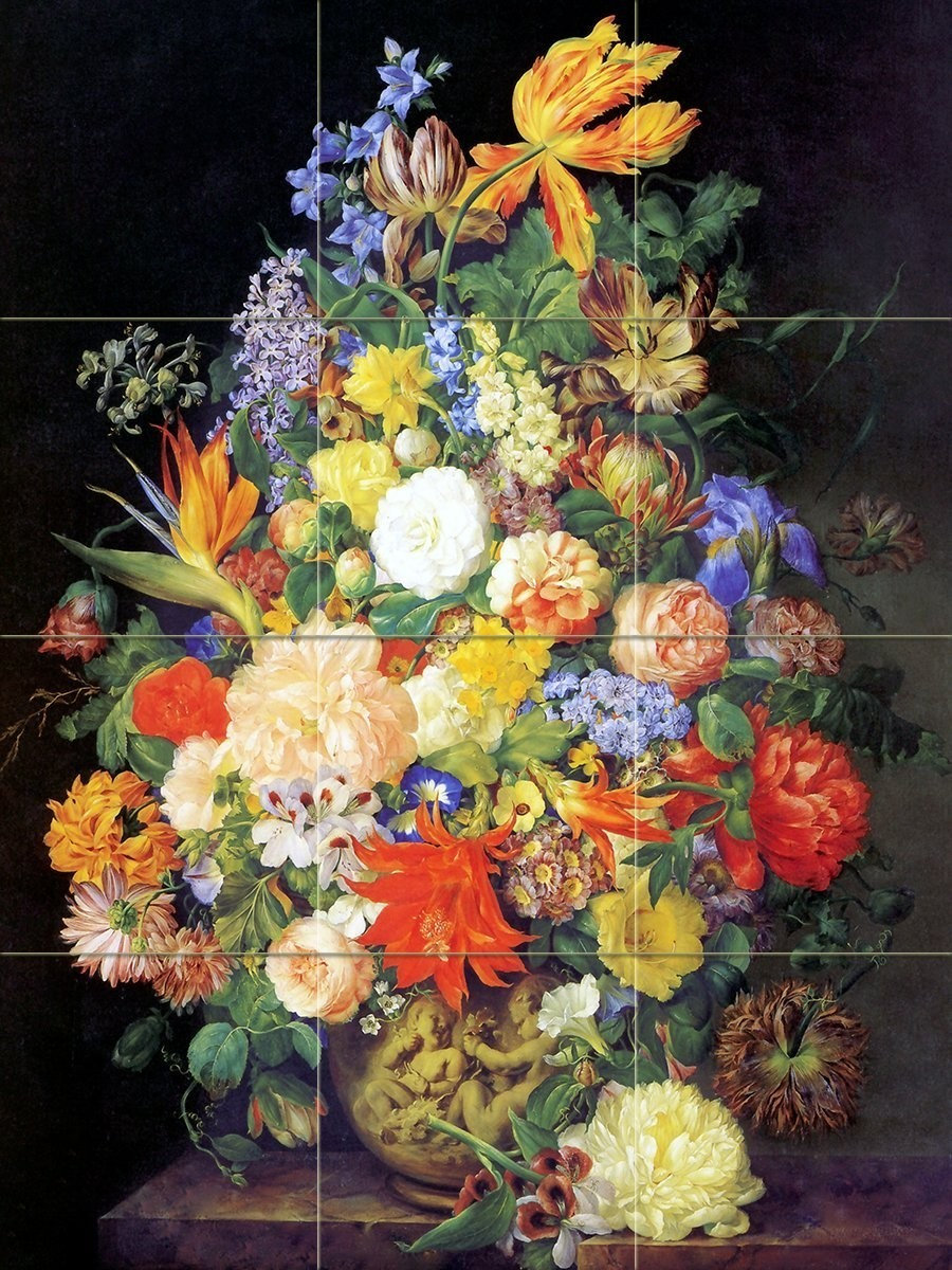 Tile Mural Bouquet Of Flowers In A Vase, 6" Ceramic, Matte ...