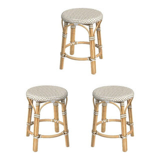 Home Square 18" Rattan Round Stool - White and Tan Dot - Set of 3 ...