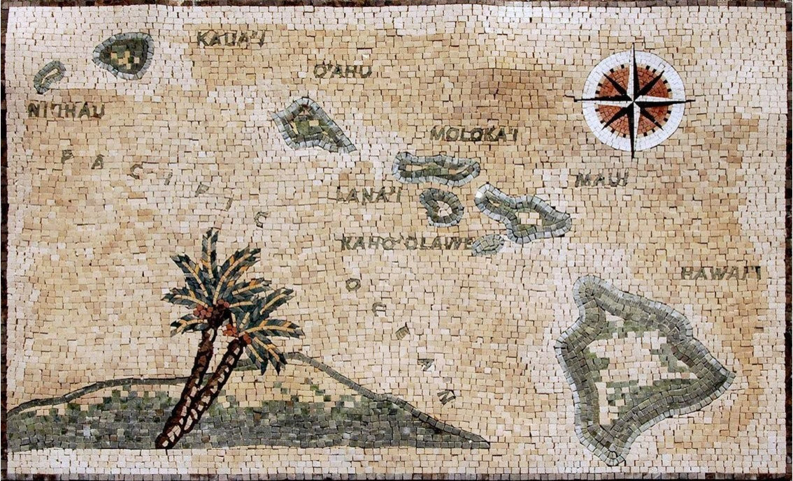 Mosaic Compass Designs, Hawaiian Islands, 30" x26" - Tropical - Tile ...