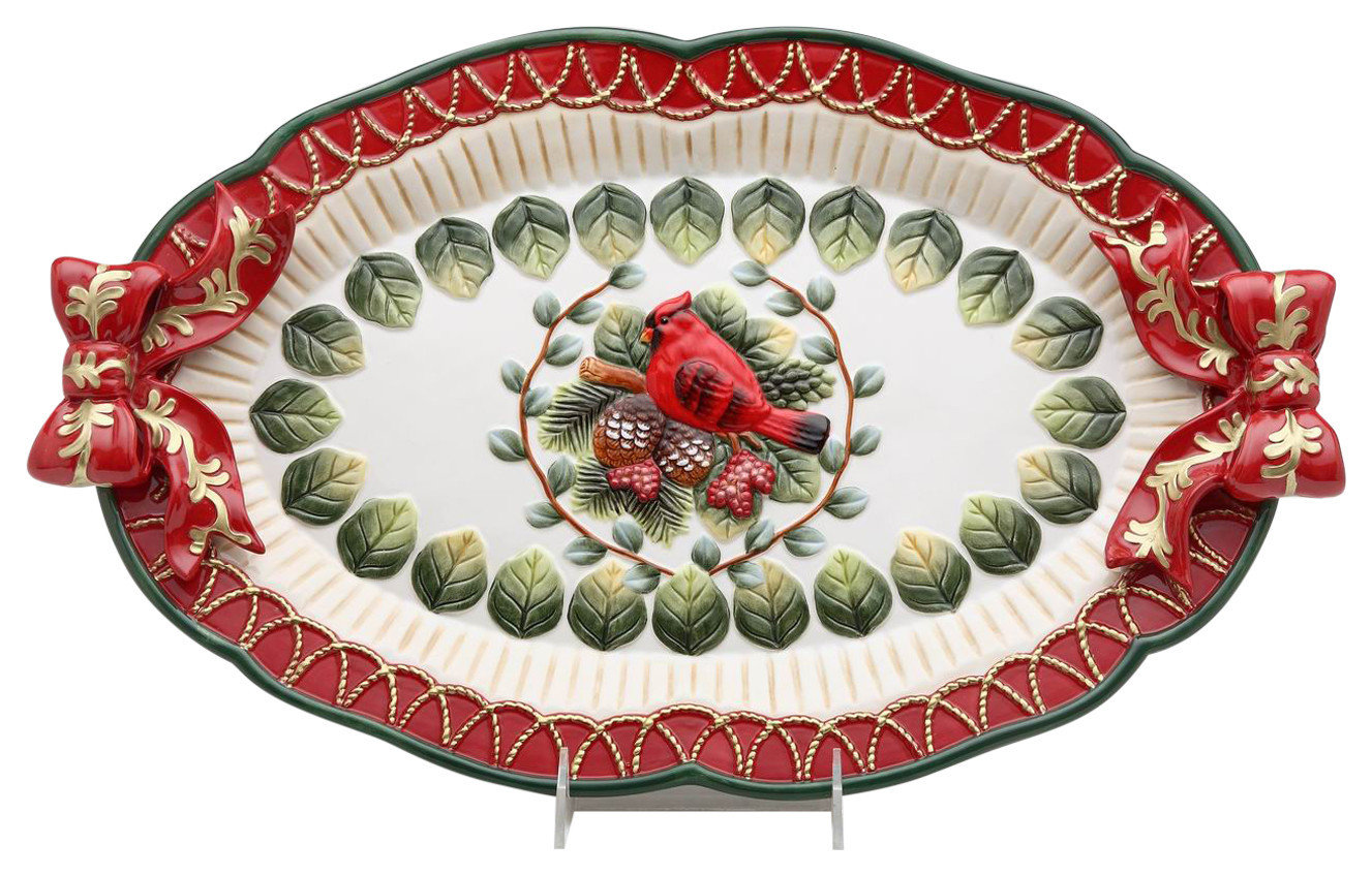 Evergreen Cardinal Holiday Tray - Contemporary - Holiday Dinnerware ...