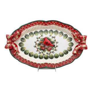 Evergreen Cardinal Holiday Tray - Contemporary - Holiday Dinnerware ...