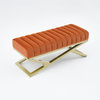 Modern Bedroom Bench Orange Velvet Upholstered Ottoman Bench in Gold X ...