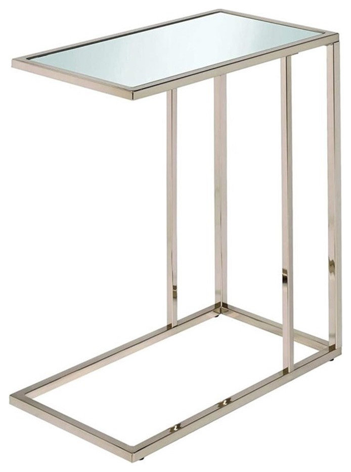 Home Square 12" Contemporary Wood Chairside Table in Silver - Set of 2 ...