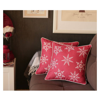 Set of 2 Red and White Snowflakes Throw Pillows - Contemporary ...