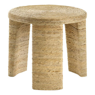Woven Rattan Round End Table, Natural Brown - Tropical - Side Tables ...