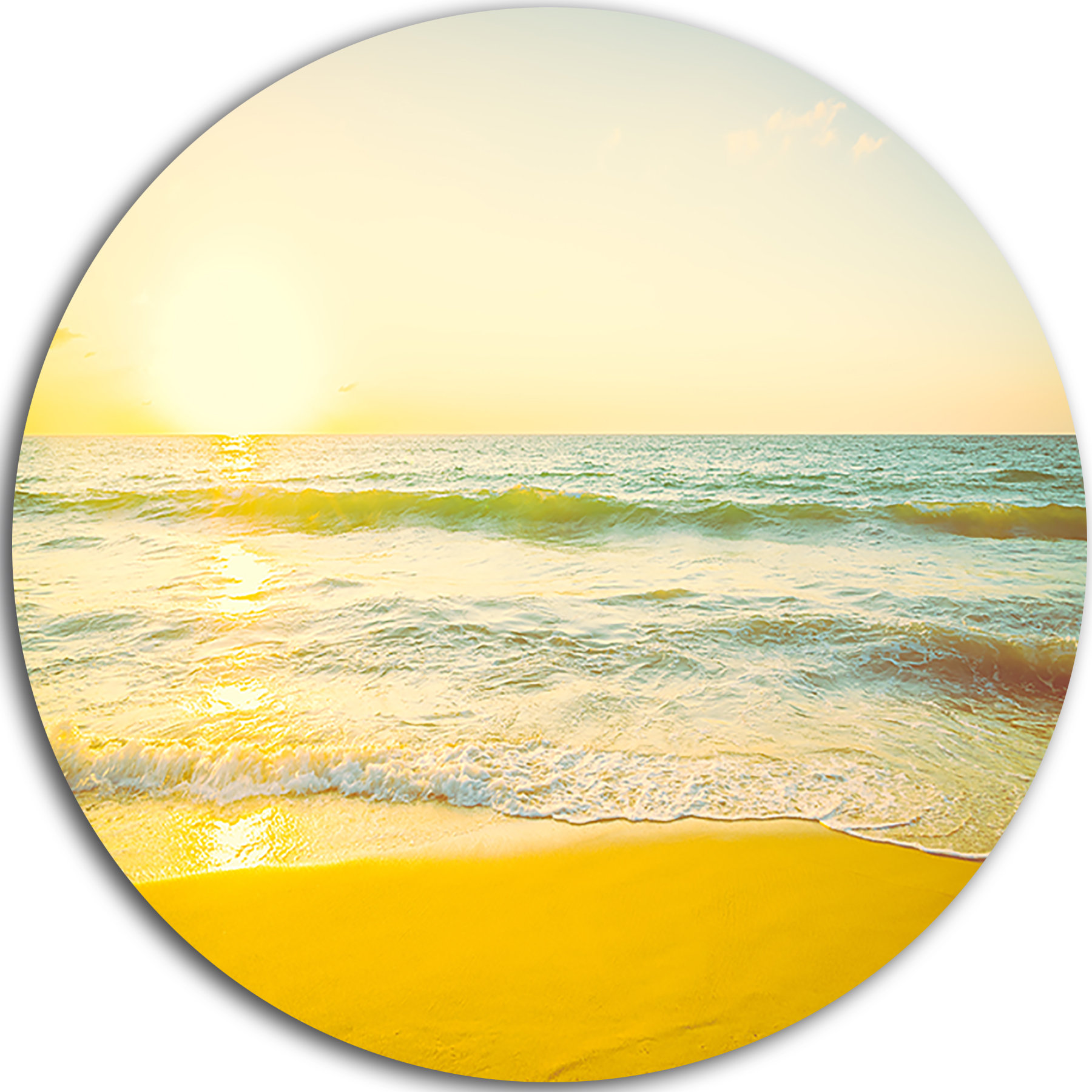 Calm And Colorful Sunset At Beach, Seascape Disc Metal Wall Art, Disc ...