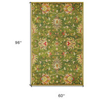 5' X 8' Green and Red Wool Floral Vines Hand Tufted Area Rug ...