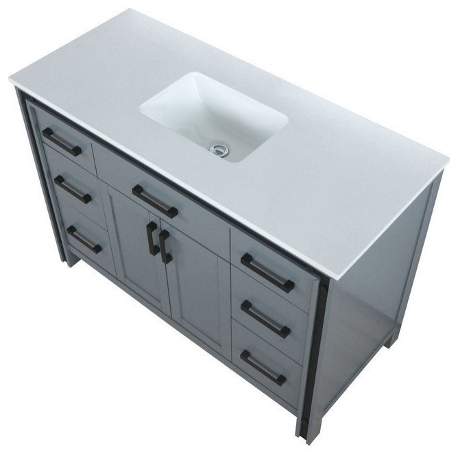 Ziva Transitional Dark Grey 48" Single Vanity, Cultured Marble Top ...
