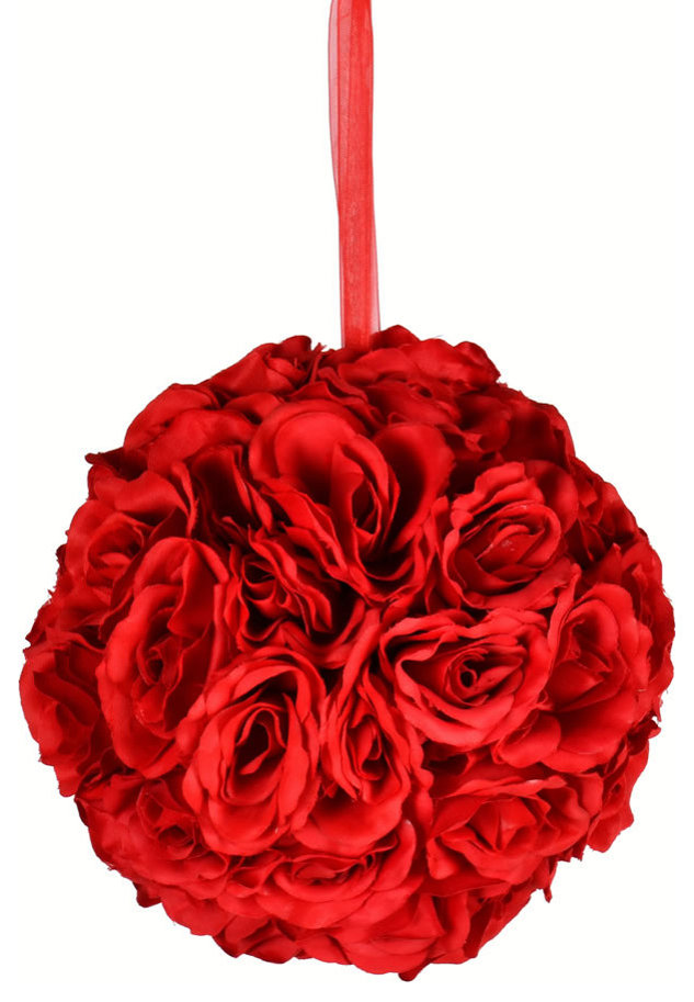 8" Red Rose Ball - Traditional - Christmas Ornaments - by Vickerman ...