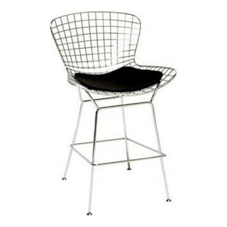 Modern Chrome Wire Counter Stool With Seat Pad - Midcentury - Bar ...