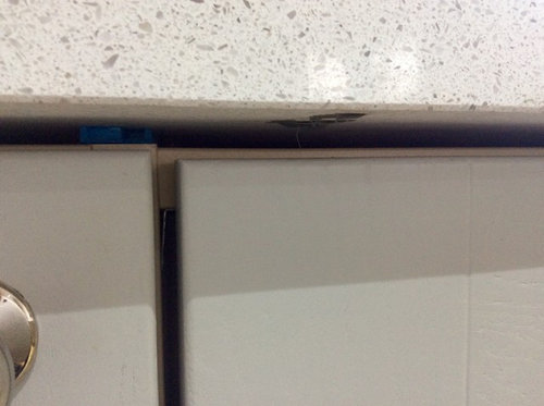 New Quartz countertops sitting on shims. | Houzz UK