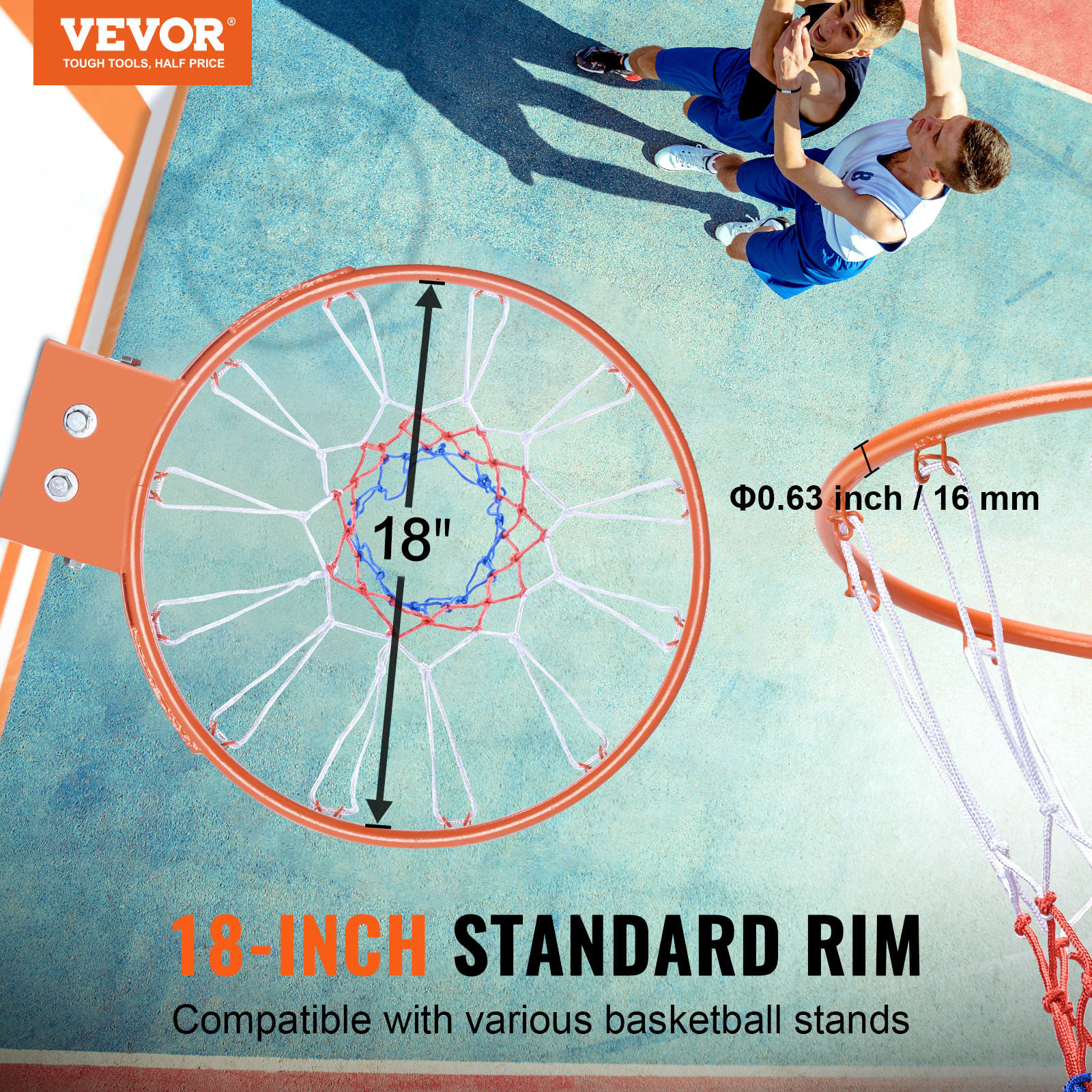 VEVOR Basketball Rim Replacement Outdoor Heavy Duty Hanging Flex Hoop ...