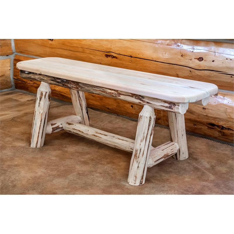 Montana Woodworks 45" Hand-Crafted Wood Plank Style Bench in Natural ...