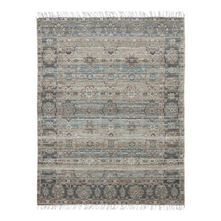 Prairie Hays Blue/Green Jute/Polyester Flatweave Area Rug, 5'x7'6", 5 ...