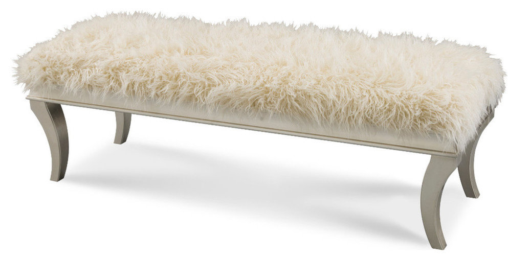 AICO Michael Amini Hollywood Swank Platinum Faux Sheepskin Bed Bench ...