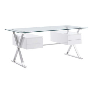 Sector 71" Glass Top Glass Office Desk, White - Modern - Desks And ...