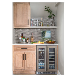 Bar Cabinetry Rustic Wood Warm Brown Mosaic - Transitional - Home Bar ...