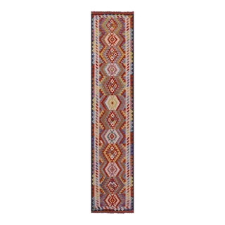 2' 7" X 13' 3" Reversible Flat Weave Kilim Wool On Wool Runner Rug ...