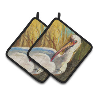 White Ibis Pot Holders, Set of 2 - Beach Style - Oven Mitts And Pot ...
