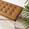 Retro Modern Tan Faux Leather Bench with Silver Base and Tufted Seat ...
