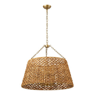 Farmhouse Painted Gold 6-Light Unique Hand Woven Oversize Pendant Light ...