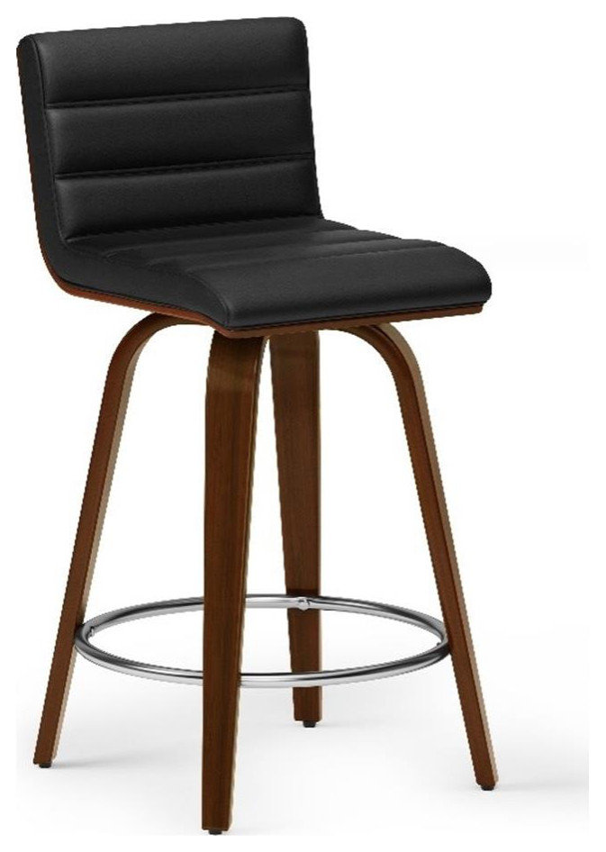 Roland Mid Century Modern Counter Height Stool in Black Faux Leather ...
