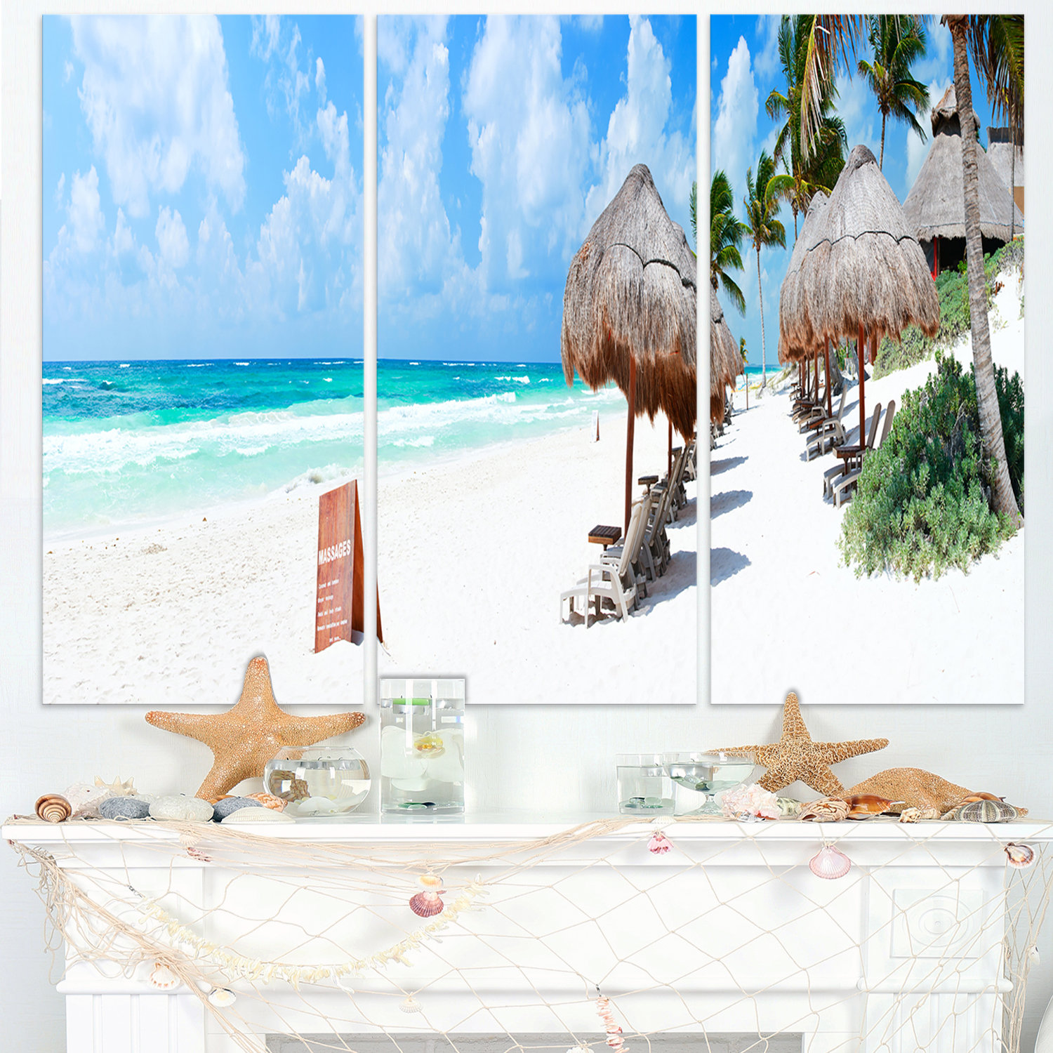 "Caribbean Coast in Tulum Mexico" Modern Seascape Wall Art, 36"x28" 3 ...