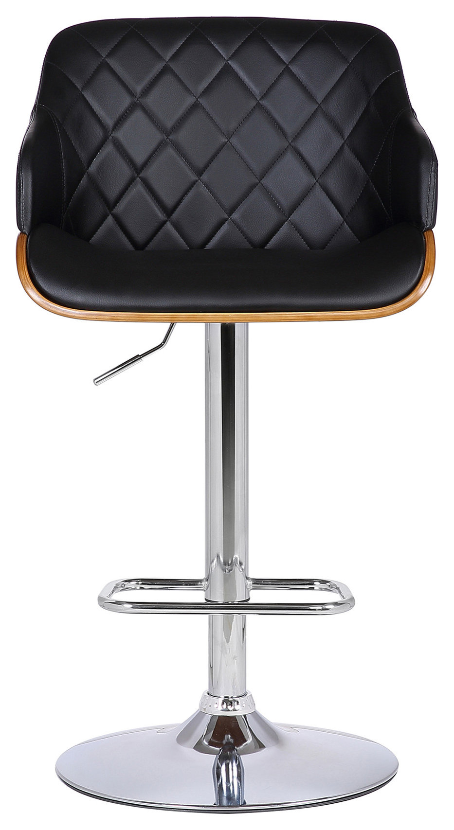 Toby Black Faux Leather Adjustable Height Swivel Walnut Wood & Chrome ...