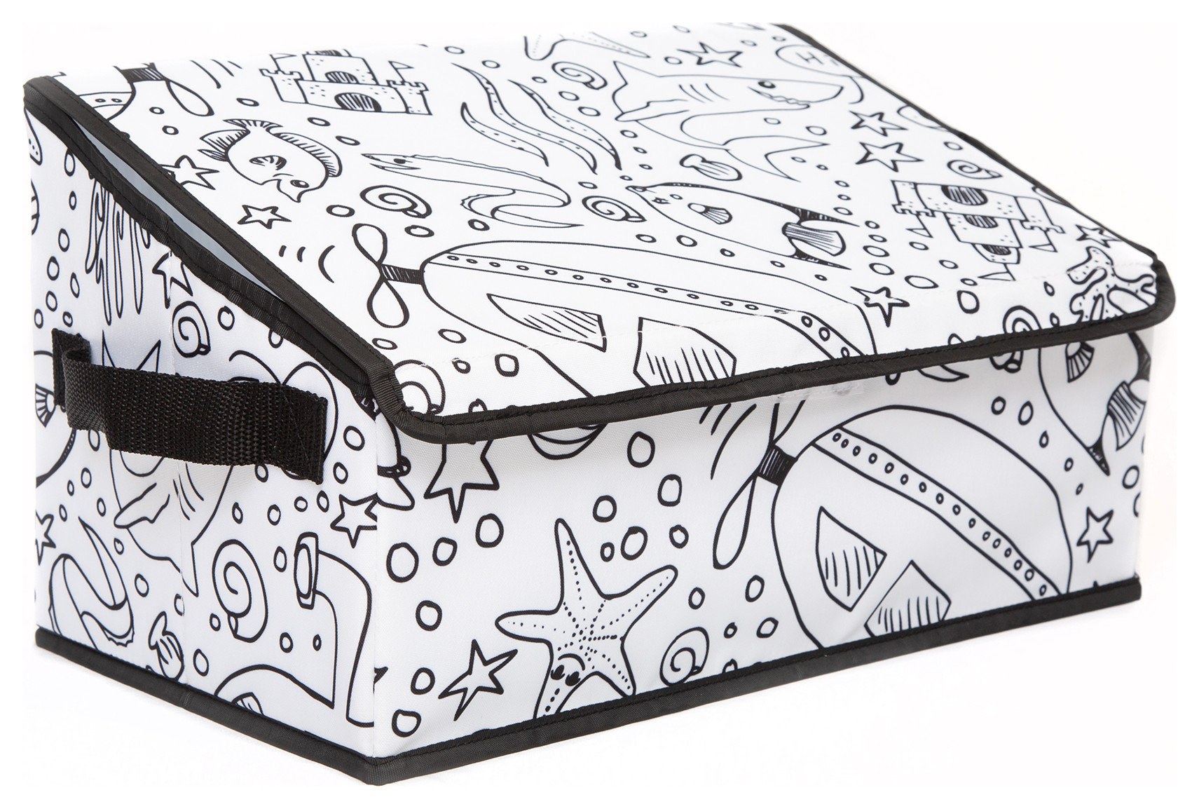 Kid's Coloring Angled Storage Bin with Lid, Under Sea Print - Beach ...