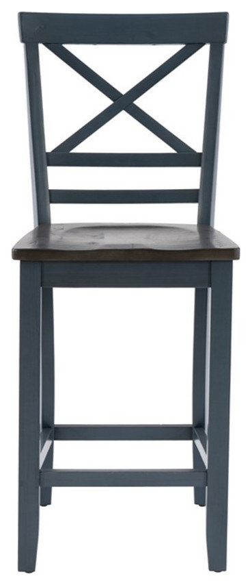 Linon Oz Wood X Back 2 Tone Counter Stool Set of 2 in Slate Blue ...
