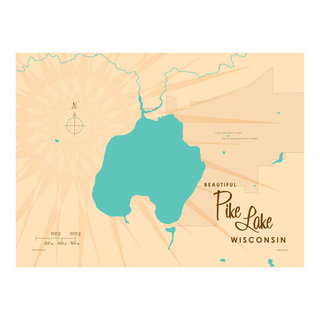 Lakebound Pike Lake Map Art Print, 9"x12" - Contemporary - Fine Art ...