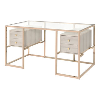 Huyana Desk, Clear Glass and Gold - Contemporary - Desks And Hutches ...