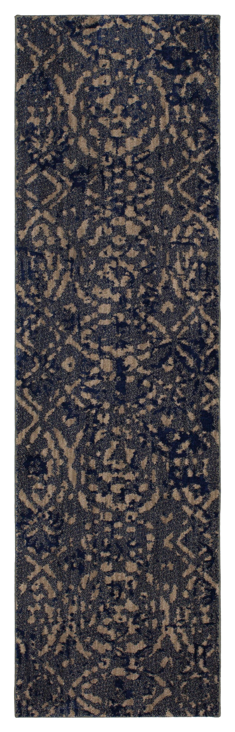 Karastan Block Print Ink Blue Area Rug, 2'4"x7'10" - Contemporary ...