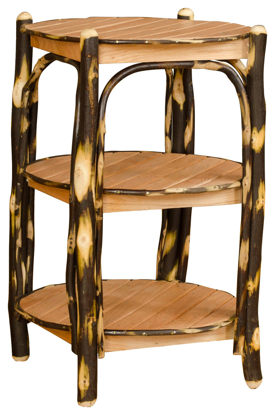 Hickory Log Round End Table, 3-Tier - Rustic - Side Tables And End ...