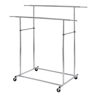 Dual Bar Tubular Metal Frame Garment Rack with Casters, Chrome ...