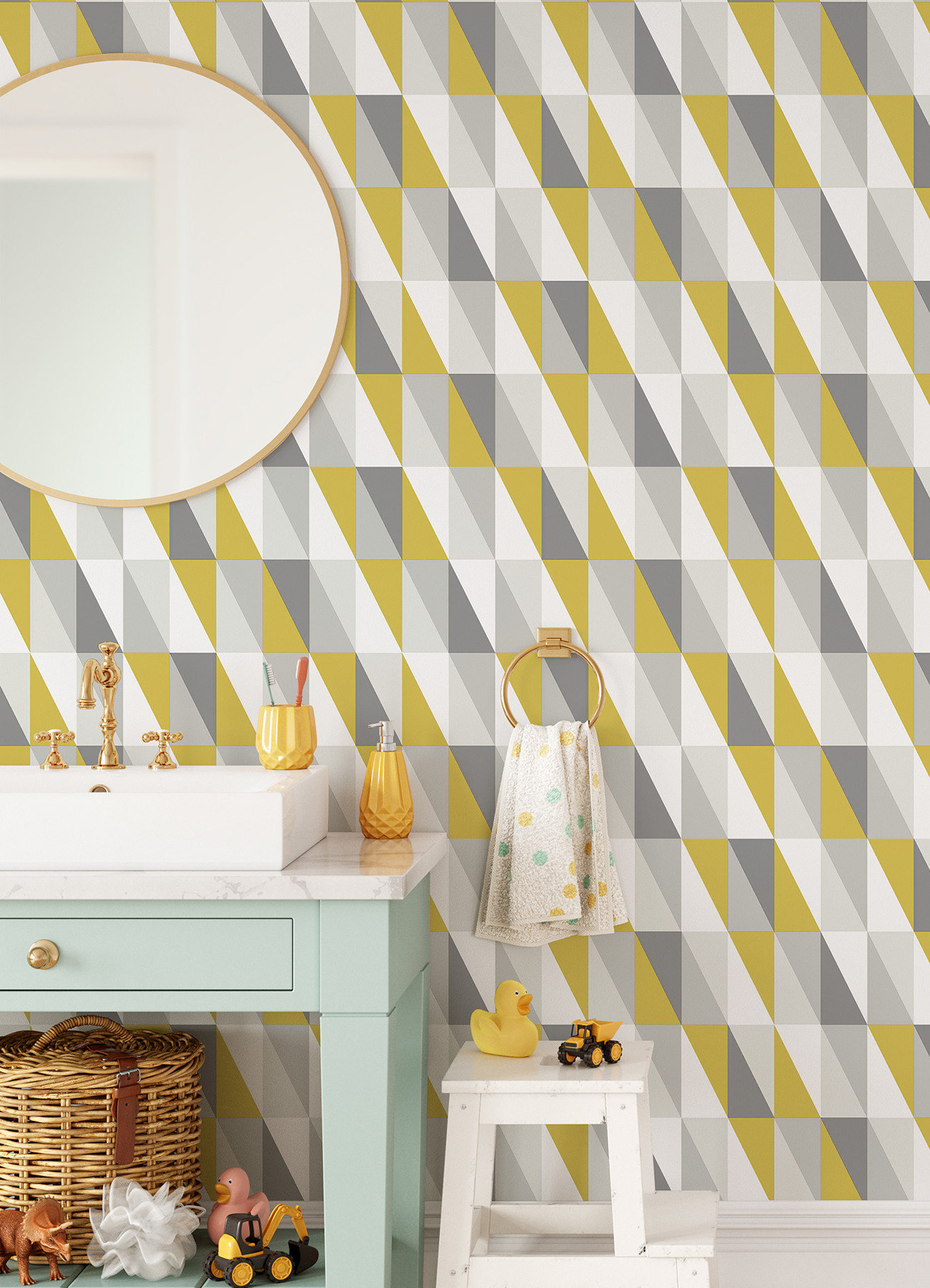 Inez Mustard Geometric Wallpaper, Swatch - Contemporary - Kids Wall ...