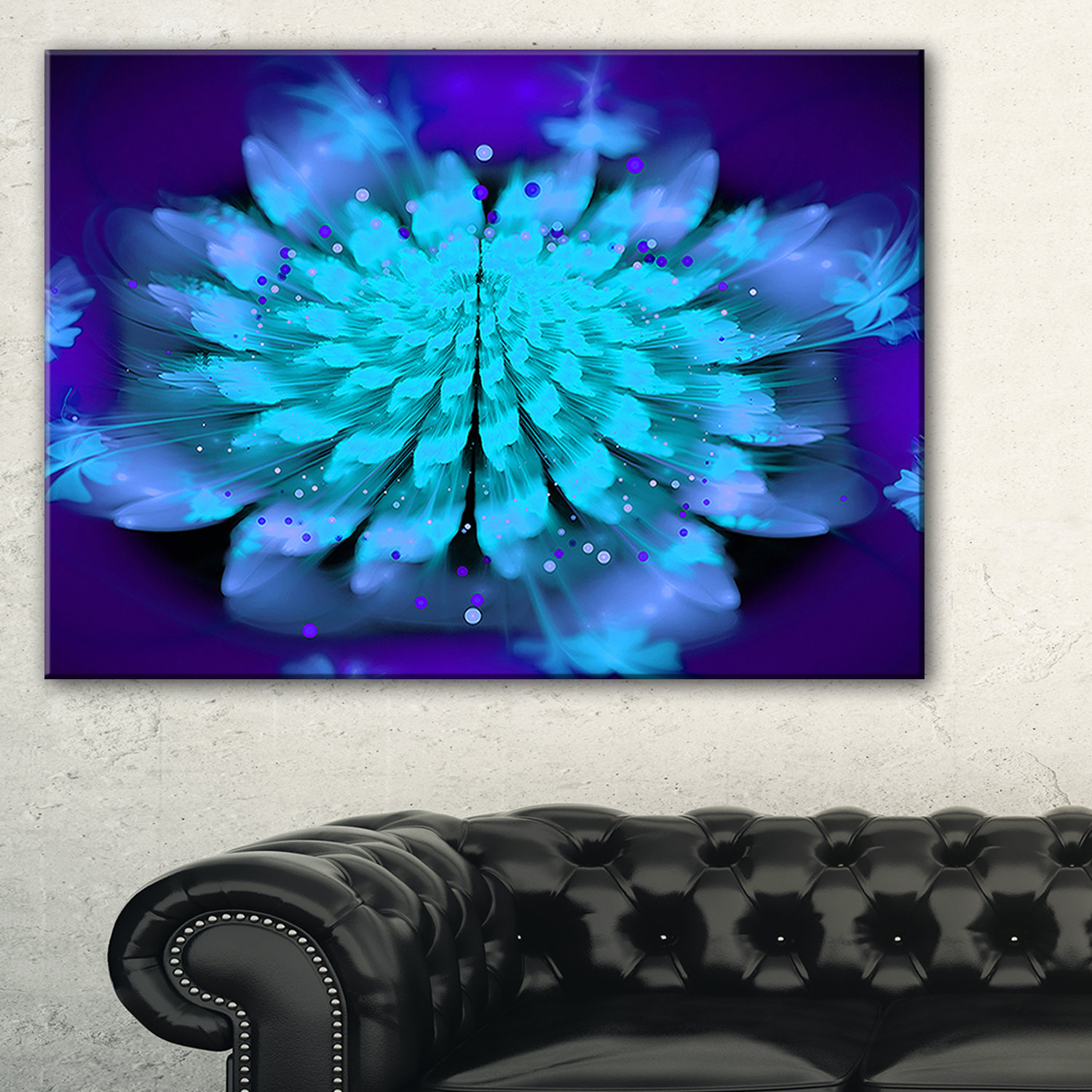 "Fractal Blue Spread Flower" Art Canvas Print, 32"x16" - Contemporary ...