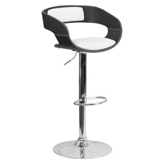Flash Bentwood Two Tone Black/White Vinyl Adj Height Barstool - SD-2207 ...